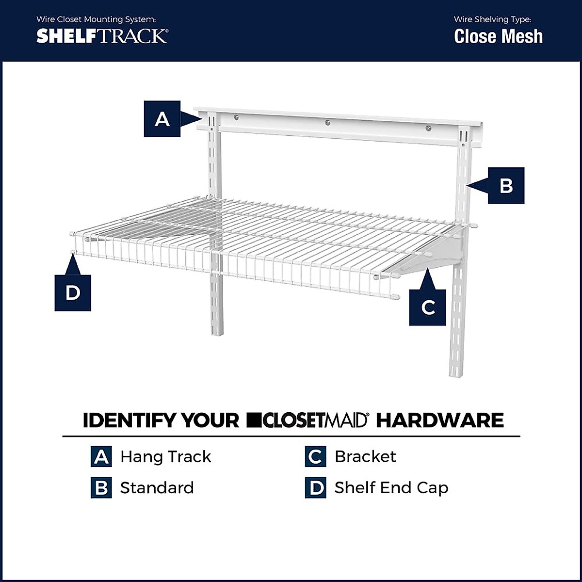 ClosetMaid 2854 ShelfTrack Locking Shelf Bracket for 16 in. Deep Wire Shelving, for Adjustable Closet Systems, 1-Pack, White