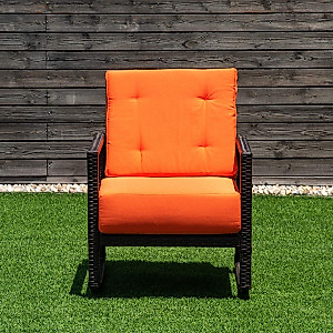 Tangkula (Orange) Rocker, Outdoor Patio Rattan Wicker Rocking Armchair Chair Furniture W/Cushion