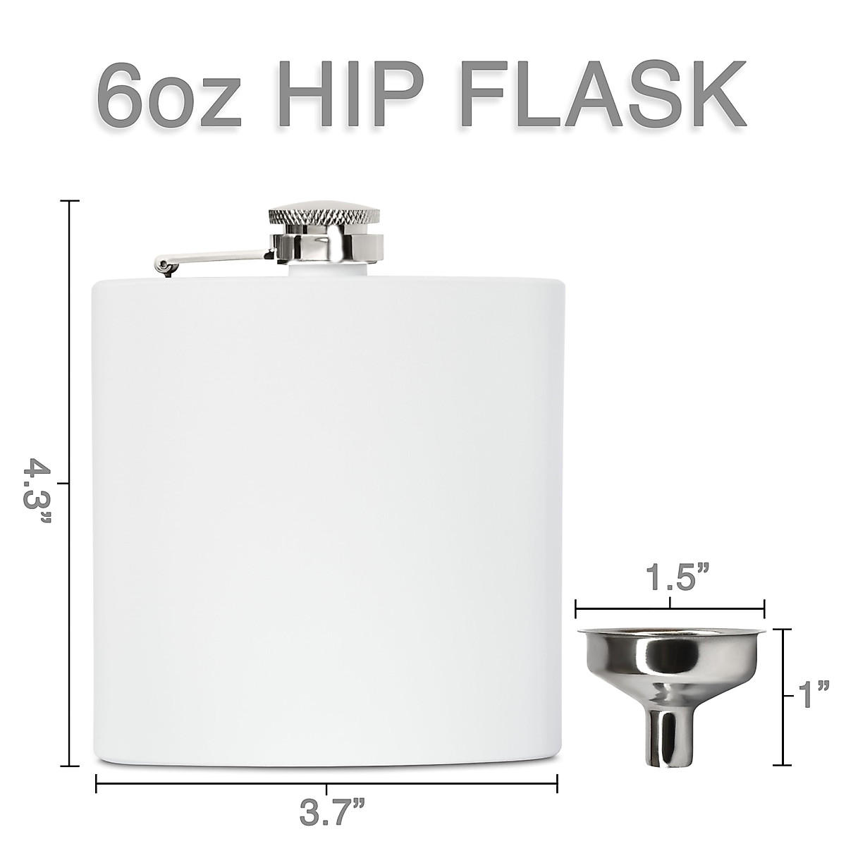 6 oz Stainless Steel Hip Flask with Funnel for Men & Women, Powder Coated Flask Gift Sets for Groomsmen, Bridesmaids, Wedding Party Whiskey Flask for Liquor, by Clear Water Home Goods, Matte White