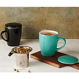 Godinger Tea Cup with Lid and Infuser, Porcelain Teacups with Stainless Steel Filter, Tea Mugs, Tea Gifts for Tea Lovers, Set of 2, 15oz