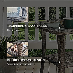 ovios Patio Coffee Table Outdoor Wicker Rattan Side Table Garden Tea Table Square End Table with Glass Top for Backyard Deck Balcony (Grey-Small Size)