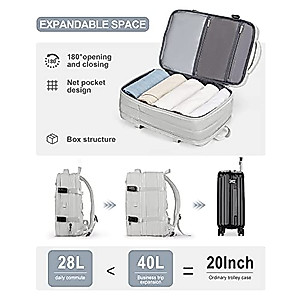 Large Travel Backpack Men,Carry On Backpack,Expandable Airline Airplane Flight Approved Weekender Backpack,Laptop Backpack,Waterproof 40l Business Travel Backpack Women,Overnight Backpack, Grey