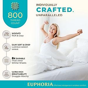 THREAD SPREAD 100% Egyptian Cotton Sheets King Size - 800 High Thread Count Sheets King, 4 PC White Luxury Hotel King Size Sheets Set, 16" Deep Pocket Sateen Weave Extra Soft Cooling Bed Sheet Sets