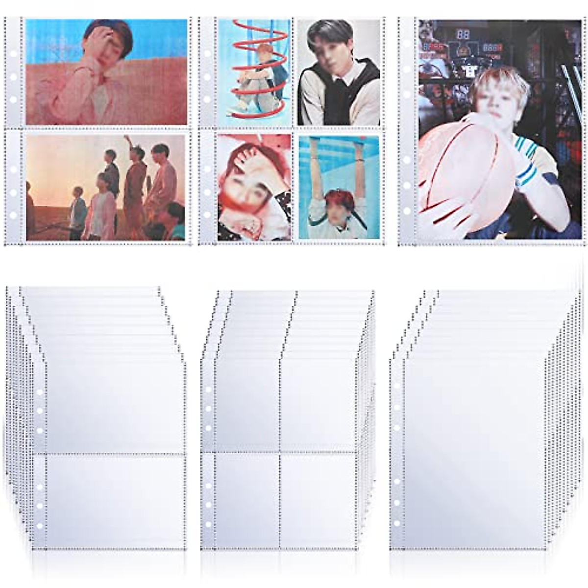 CHENGU Binder Pockets Clear 4 Pocket 2 Pocket 1 Pocket Pouch Document Folders Trading Card Binder Card Sleeves Photo Album Pages for 6 Ring Binder A5 Pocket Sleeves Refill Sheets (30 Pcs)