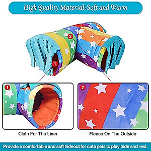 Guinea Pig Tunnel-HOMEYA Guinea Pig Hideout,Collapsible 3 Way Hamster Play Tubes with Fleece Forest Curtain,Small Animal Pet Toys and Cage Accessories for Rabbit Bunny Ferret Rat Hedgehog