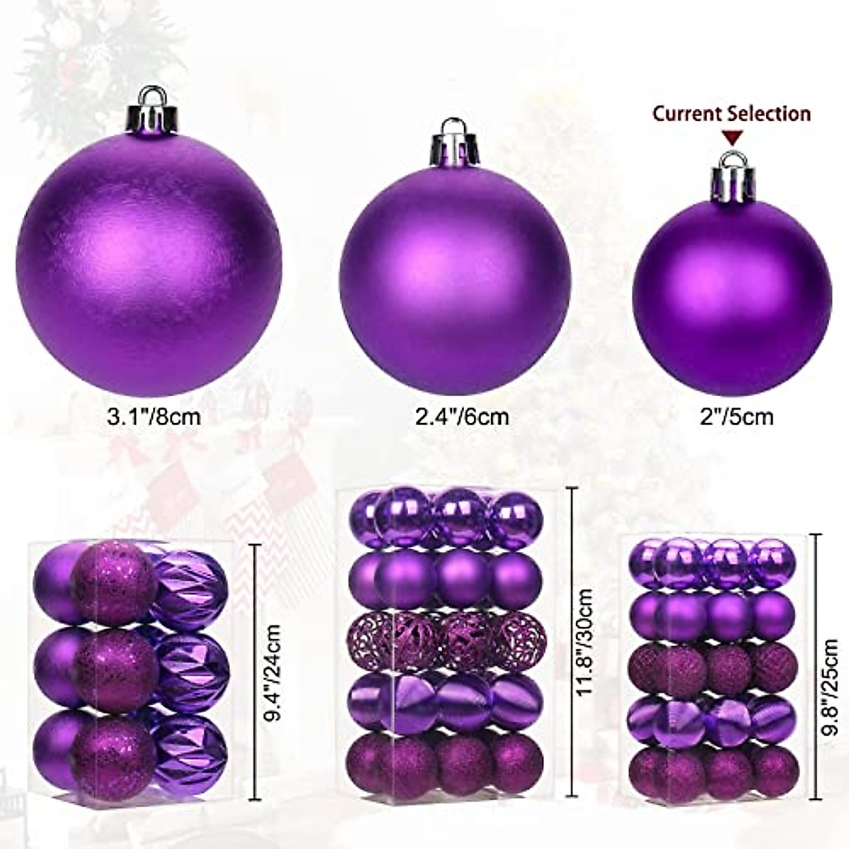 30PCS 2" Christmas Ball Ornaments Shatterproof Purple Christmas Tree Decorations Xmas Tree Balls Halloween Ornaments Décor