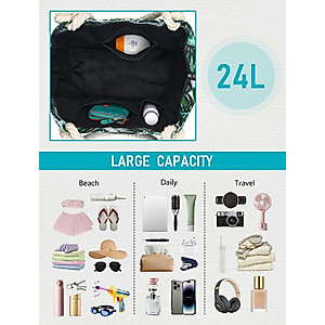 Large Travel Beach Tote Bags for Women Ladies Canvas Waterproof Sandproof Foldable Carry On Duffle Bag with Zipper Pockets Compartments for Wife Girlfriend Weekender Overnight Vocation Cruise Folding