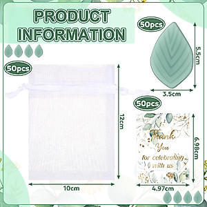 Siifert 50 Sets Wedding Mini Soap Favors Eucalyptus Scented Soap Greenery Bridal Shower Gifts Baby Shower Favors for Guests with Thank You Gift Cards Organza Bags for Christmas Party Supplies Boy Girl