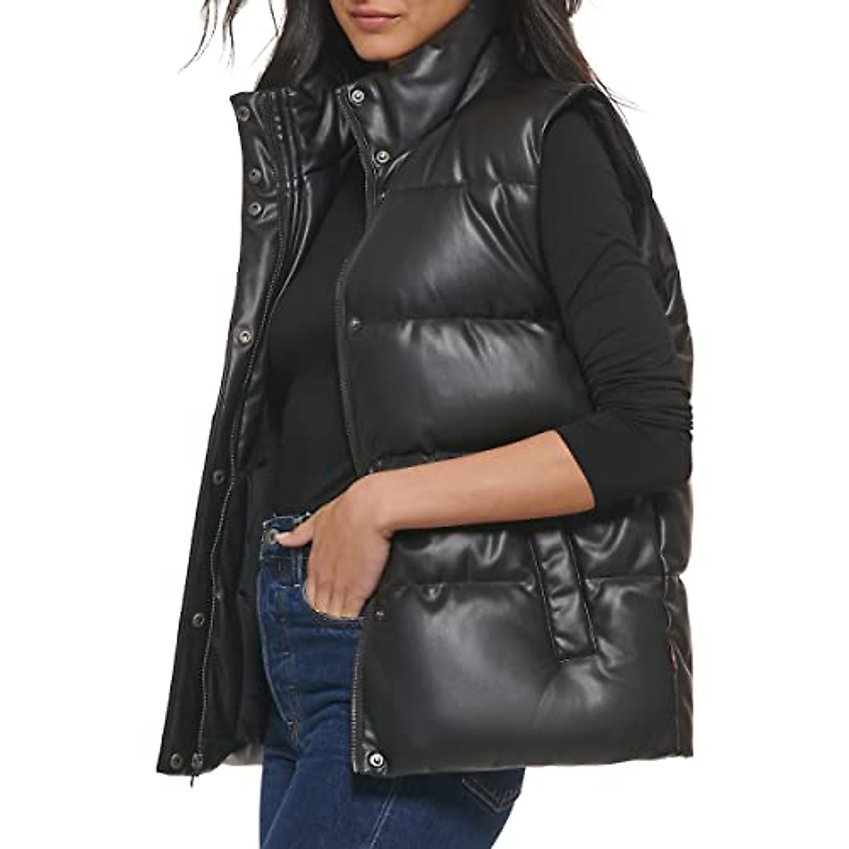 Levi's Women's Vegan Leather Puffer Vest, Black, Large