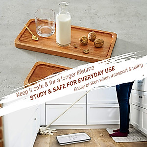 Serving Tray and Platter (Set of 4)(14.5’’x7’’X0.8 and 12’’x 5’’x0.8) Solid Natural Wood for Food Holder/BBQ/Party Buffet, Avoid Sliding Spilling Food with Easy Carry Grooved Handle Design