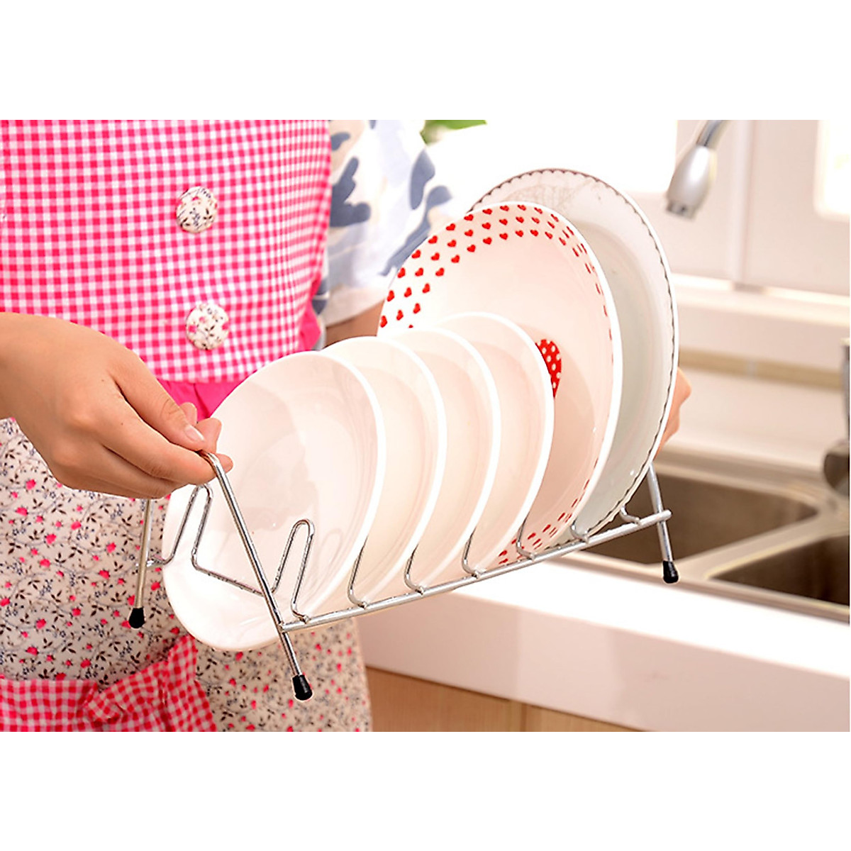 8 slot plate rack (2 pieces) for cabinet cup holders and drawers, plate organizer dry rack, stainless steel, plate rack for baking cookie sheets, dinner plates, pot lids and cutting board organizers