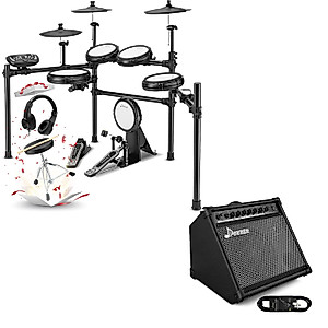 Donner DED-400 Electric Drum Set with Electric Drum AMP 35-Watt Electronic Drum Amplifier DDA-35 Keyboard Speaker with Aux in and Wireless audio connection, Drum/Keyboard/MIC 3 in 1 Amplifier with 3-