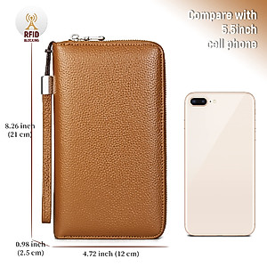 LETEULO Womens Wallets RFID Blocking Leather Wallets for Women Zip Around Clutch Purses Vintage Billfolds Card Organizer Purse (Coffee)