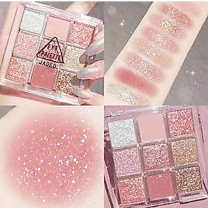 PICKX 9 Colors Glitter Eyeshadow Makeup Palette Matte High Pigmented Colorful Creamy Texture Eye Shadow Powder Natural Waterproof Long Lasting Eyeshadow Powder Cosmetics (pink)