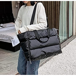 SGLTY Women Puffer Tote Bag,Winter Large Handbags, Designer Soft Puffer Shoulder Bag,Ladies Large Quilted Yoga Bag (Black)