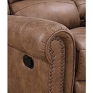 Madrona Burke Nova Brown 87" Sofa with Dual Recliners, Nailhead Trim, and Pillow Back