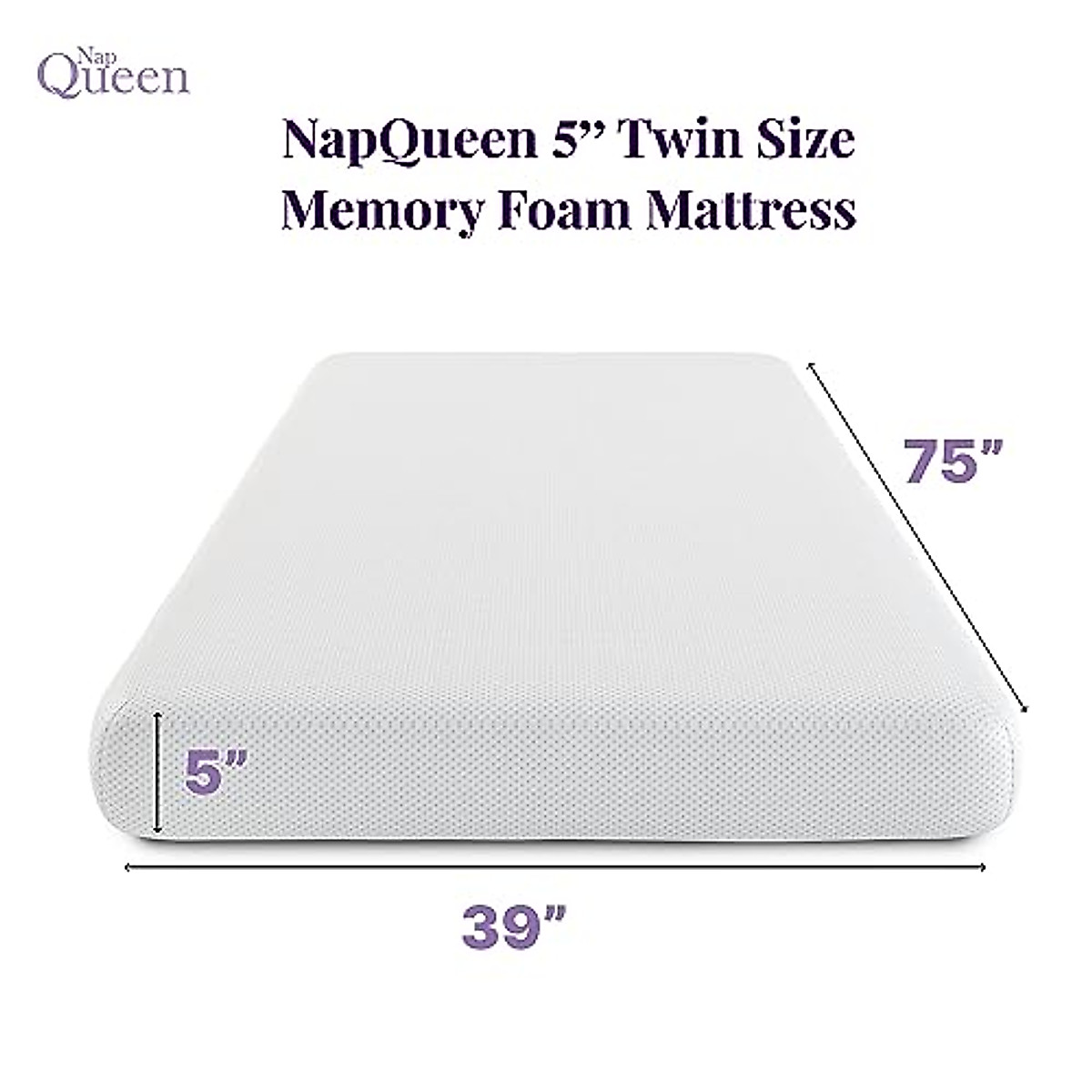 NapQueen 5 Inch, Twin Mattress, Memory Foam White Mattress - Medium Feel - CertiPUR-US Certified - Twin Bed Mattress in a Box, Breathable & Washable Soft Fabric Cover