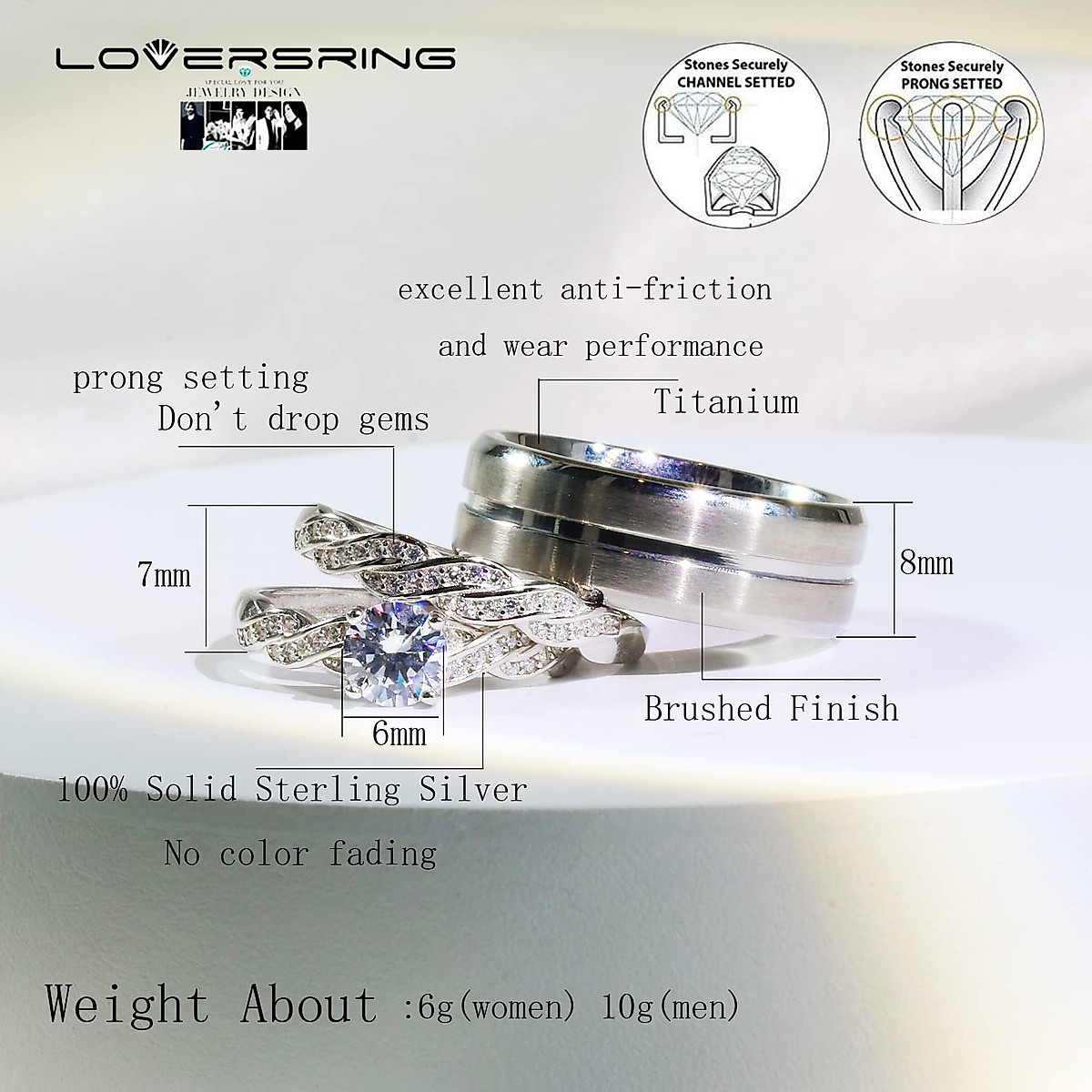 His And Hers Promise Ring Adjustable size Wedding Ring Sets His And Hers Couples Women 925 Sterling Silver Round Cz Man Titanium Wedding Bands