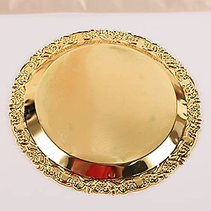 Round Fruit Tray, Gold Plated Stainless Steel Multifunctional Good Decoration Decorative Dessert Plate for Ceremony