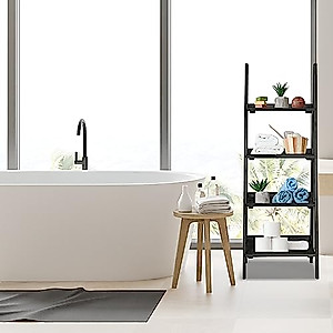 Babion Ladder Shelf Bookcase, 4-Tier Wooden Freestanding Plant Shelf Bookshelf Display Shelf, for Office, Balcony, Living Room - Black