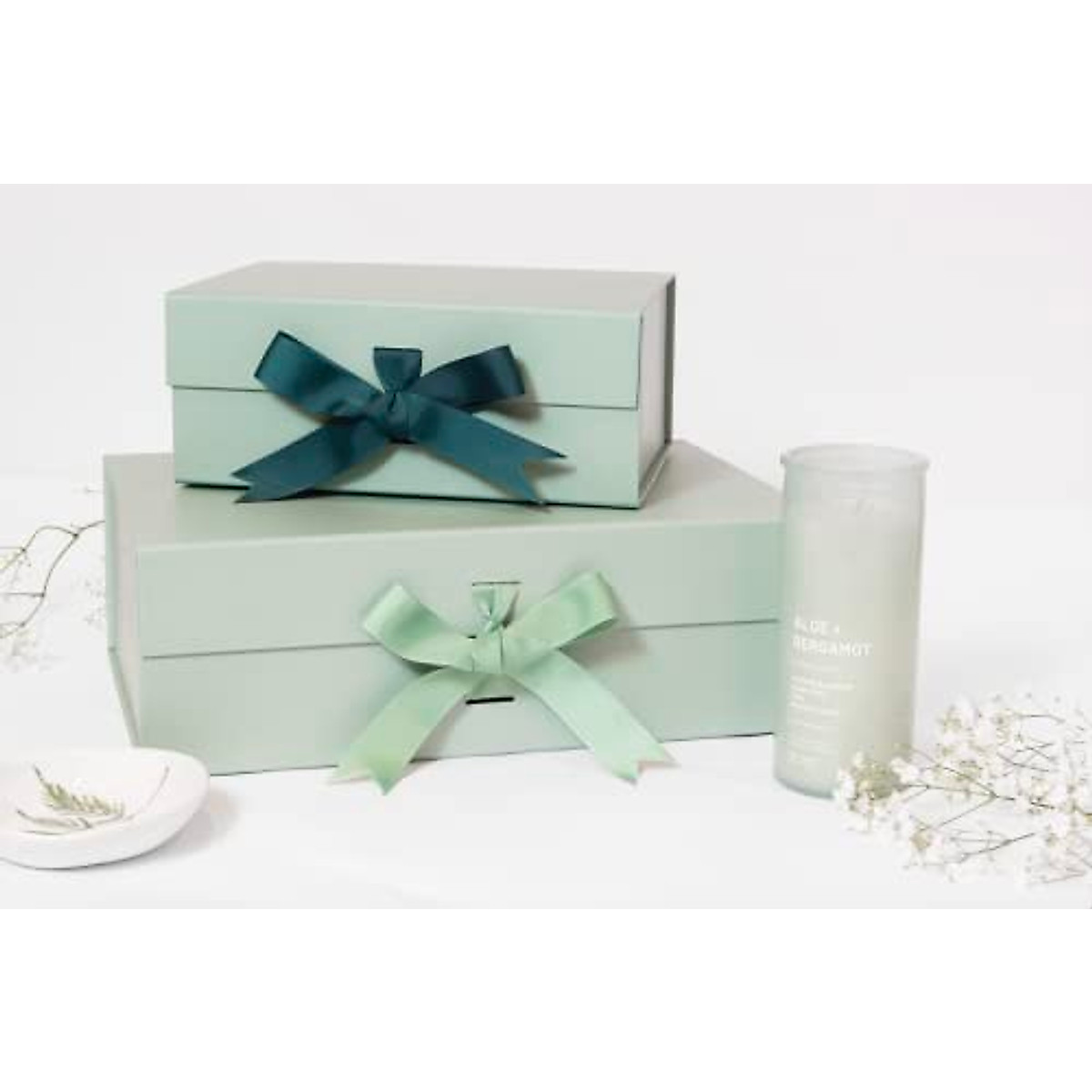 PAPER GENIUS Luxury Gift Box | 9.5x7x4 Inches-with 2 Satin Ribbons | Gift Boxes with Lids for Christmas - Gift boxes with Ribbons for wedding and Thanksgiving (Medium Mint Green)