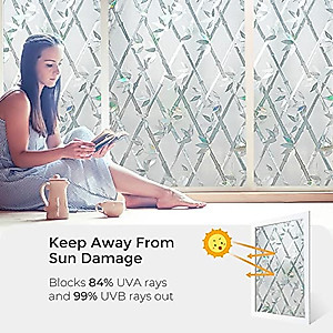 bofeifs Window Privacy Film Etched Bamboo Rainbow Window Clings 3D Non-Adhesive Stained Glass Window Film for Living Room Kitchen Lobby Porch Gaming Room 17.7 x 78.7 inches