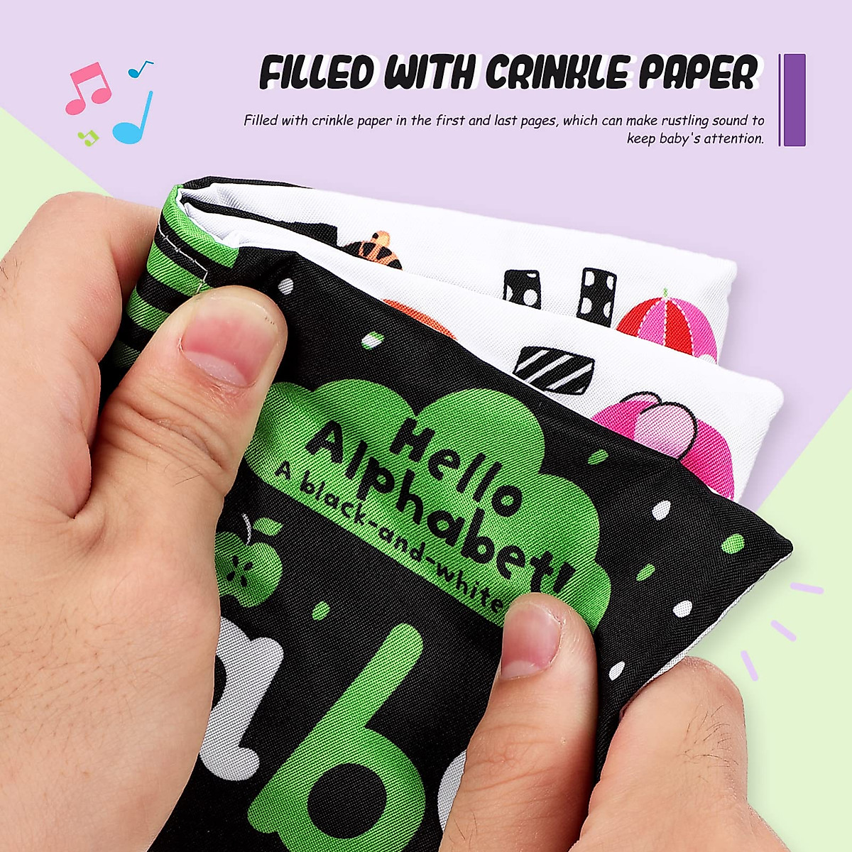 Toyvian 2 Pcs Baby Soft Cloth Book, Black and White High Contrast Baby Activity Crinkle Books Early Educational Learning Toys for 0 3 6 9 12 Months Newborn Infants Babies Boys and Girls