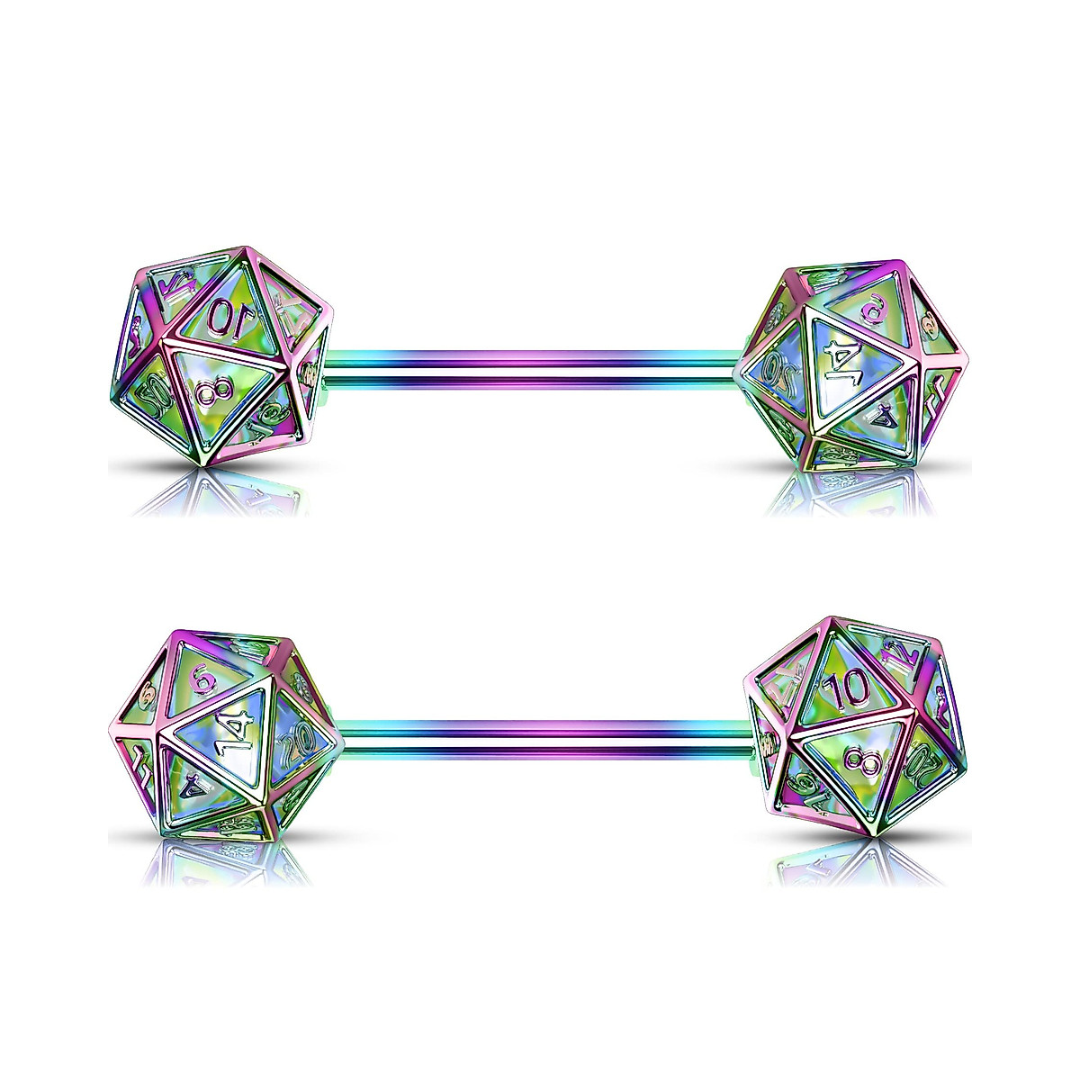 OUFER 2PCS Icosahedron Dice Nipple Rings, 14G 316L Surgical Steel Nipple Barbells, Nipple Jewelry for Women