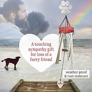 KLAXAVEL Pet Memorial Wind Chimes - 19" Rainbow Bridge Pet Memorial Gifts, Thoughtful Loss of Cat or Dog Gifts, Wind Chime with Poem and Red Collar, Durable Metal Outdoor Chimes Pet Sympathy Gift
