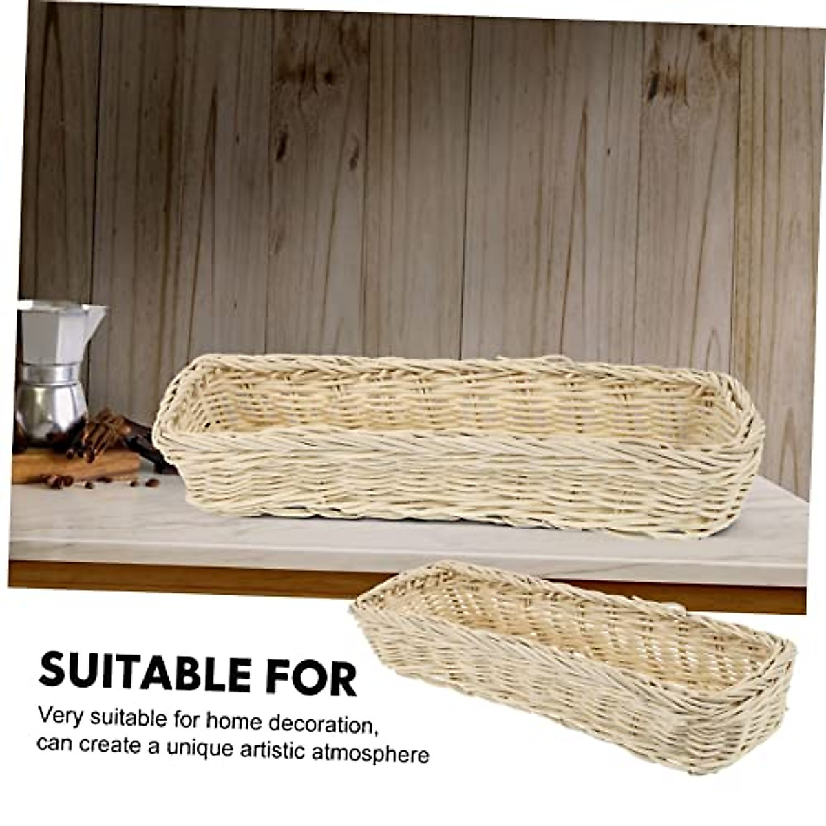 ORFOFE 1pc Sundries Storage Tray Manual Basket Woven Wicker Basket Desktop Sundry Storage Tray Sundries Basket Vanity Silverware Household Weaving Basket Grocery Basket Rattan Snack White