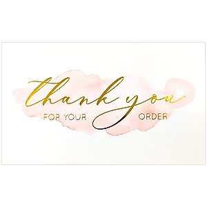 Gooji 100 Pack 2 x 3.5 (the size of a business card) Gold Foil Pink Watercolor Thank You for Your Order Cards for Small Business orders