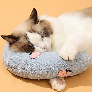 Ycfish Pillow for Cats, Calming Pillow for Dogs, Soft Fluffy Cat Pillow, Catnip Toy Ball Pet Toy, U-Shaped Pillow for Pet, Joint Relief Sleeping Improve (Blue)