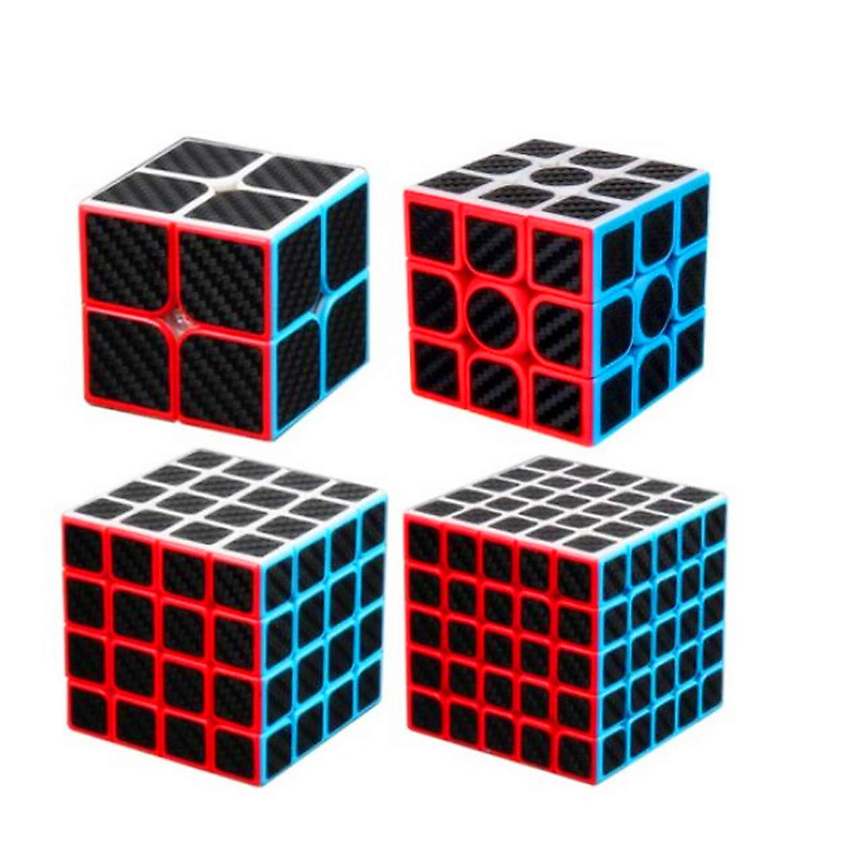 Cuberspeed MFJS MeiLong Carbon Fiber Cubic Gift Box Bundle Phantom Carbon Fiber Sticker Speed Cube 2x2 3x3 4x4 5x5 Stickerless with Black Sticker Puzzle