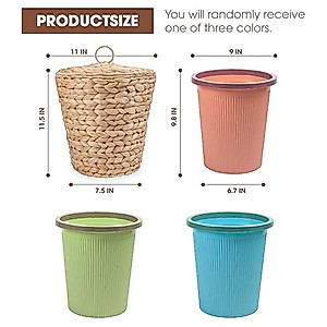 TREVIETDECOR Wicker Trash Can with Lid in Bedroom, Bathroom | Trash Can in Office | Boho Woven Wicker Waste Basket