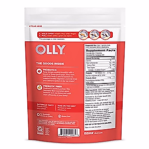OLLY Probiotic + Prebiotic Gummy, Digestive Support and Gut Health, 500 Million CFUs, Fiber, Adult Chewable Supplement, Peach, 60 Day Supply - 60 Count Pouch