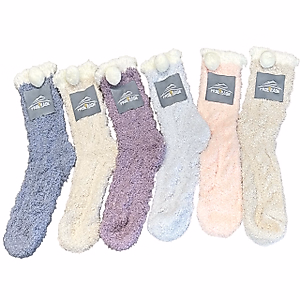Fuzzy Socks for Women Fluffy Warm Winter Slipper Cozy Cabin Soft Fleece Thick Comfy Stocking Stuffer Sleeping Plush Fleece Bed House Socks Valentines Christmas Mothers Day Gifts for Mom Her 6 Pairs