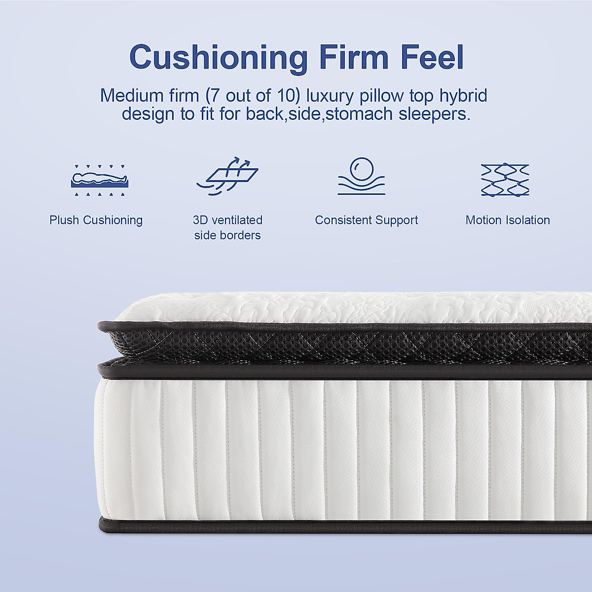 Suiforlun California King Mattress, 12 Inch Gel Memory Foam Hybrid Cal King Mattress in a Box, Medium Firm Pocket Spring Mattresses for Back Pain Relief, 120 Nights Trial