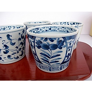 Mino Ware Japanese Soba Choko Cups Japanese Traditional Flowers and Pomegranate Pattern Set of 4