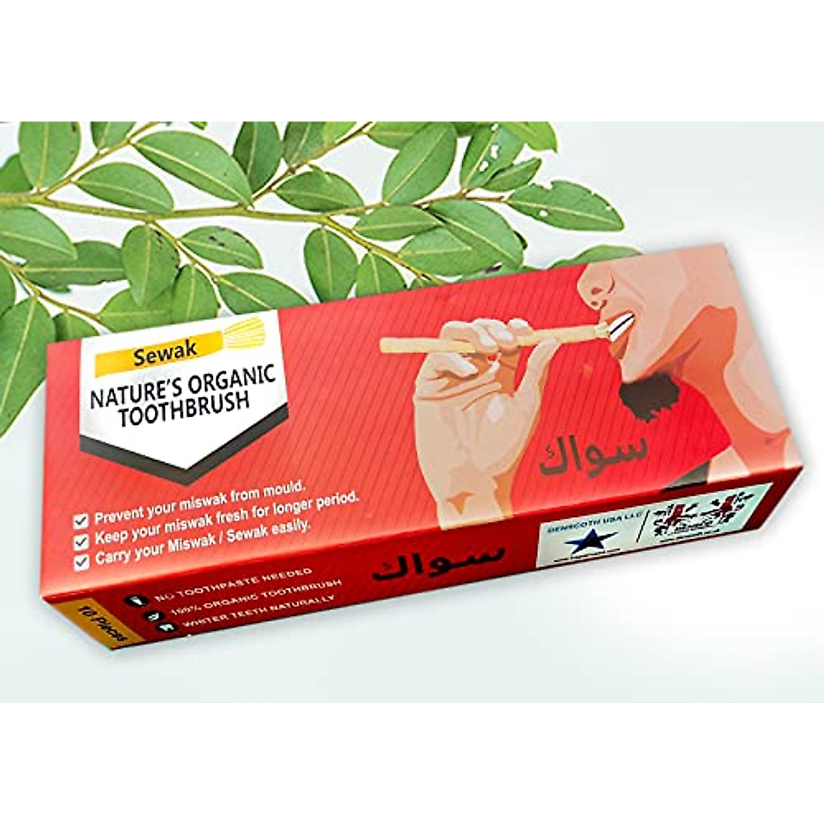 SEWAK Miswak Sticks for Teeth Natural Toothbrush | مسواك | Siwak Organic Wooden Tooth Brush Oral Teeth Whitener with Holder | Vacuum Sealed (10 Pack)