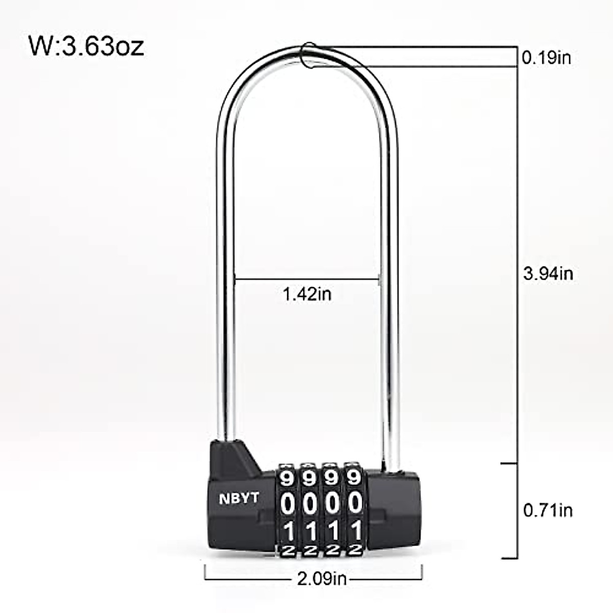 NBYT 4-Digit Combination Padlock, Door Handle Padlock, Suitable for lockers, Filing cabinets, wardrobes, Small Fences, Sheds, pet Door Locks. (4in (D3/16")) Black