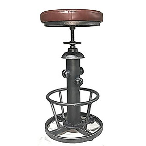 Topower American Antique Industrial Round Bottom Adjustable Height Cafe Coffee Retro Vintage Stylish Water Pipe Design Pub Kitchen Bar Stool (Silver, PU Leather Top)