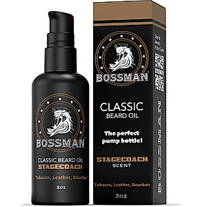 Bossman 2 oz Organic Beard Oil for Men with Jojoba Oil, Argan Oil, Coconut Oil, Avocado Oil for Beard Growth - Beard Growth Oil for Men, Scent (Stagecoach)