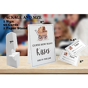 Guess How Many Kisses Are in the Jar Game-1 Standing Sign and 50 Guessing Cards, Bridal Shower Games, Baby Shower Sign, for Boys Girls Baby Shower Favors and Weddings Party Decoration-15