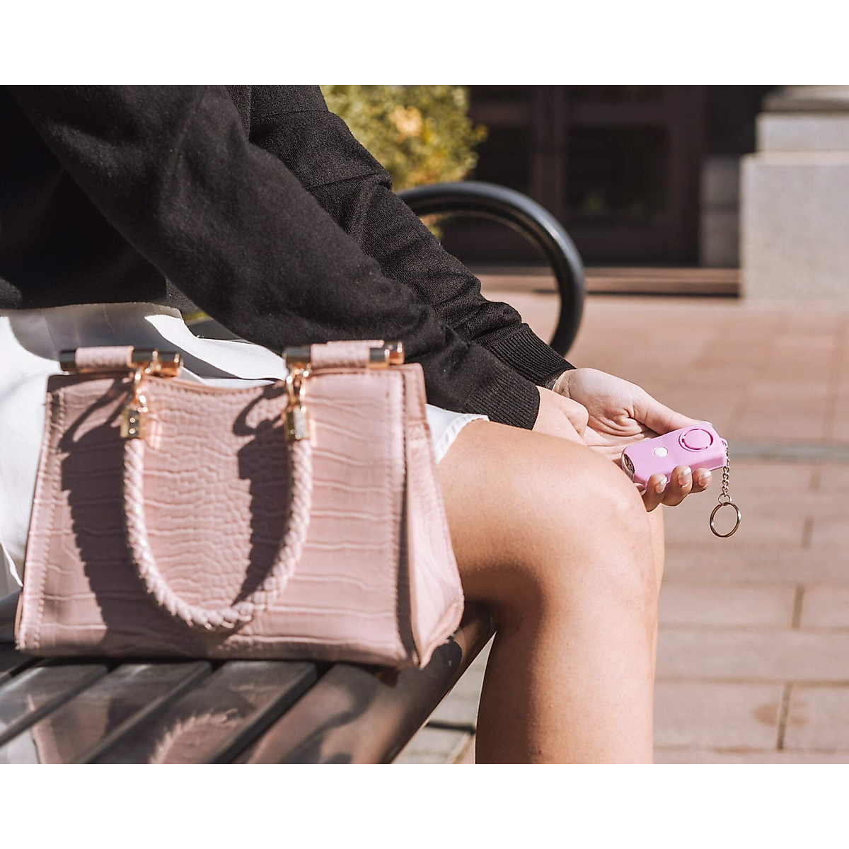 ARMADILLO DEFENSE Pepper Spray and Personal Alarm Key Chain Bundle (4 Pack) for Protection and Self Defense, Safeguard for Women and Men, Tear Gas and Panic Button (Pink)