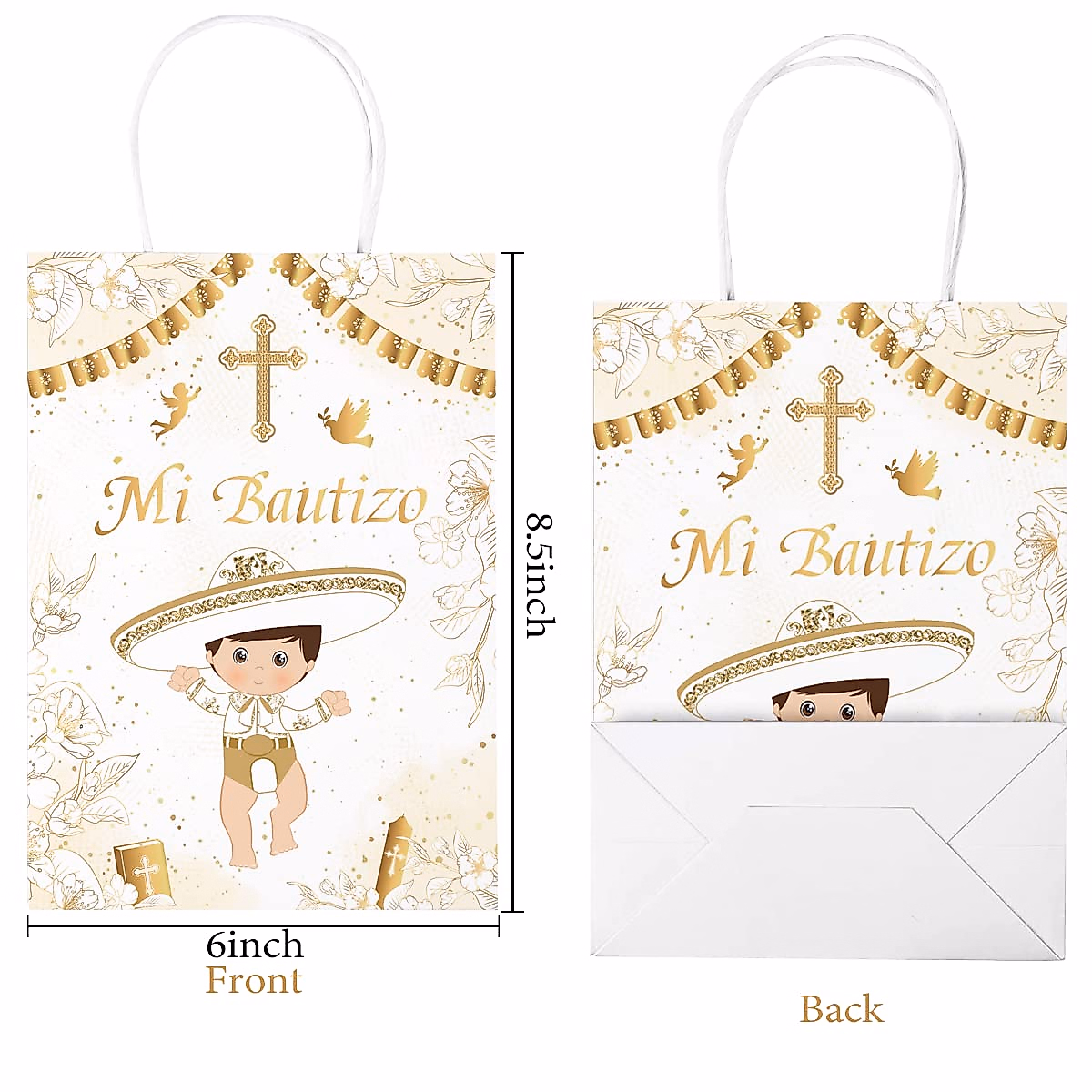 Mi Bautizo Decoration-Gold Mi Bautizo Bags First Communion Favor Bags for Boy God Bless,Baptism Party Decoration, Christening Religious Party Favor Bags Supplies with Handles Thank You Gift Bags