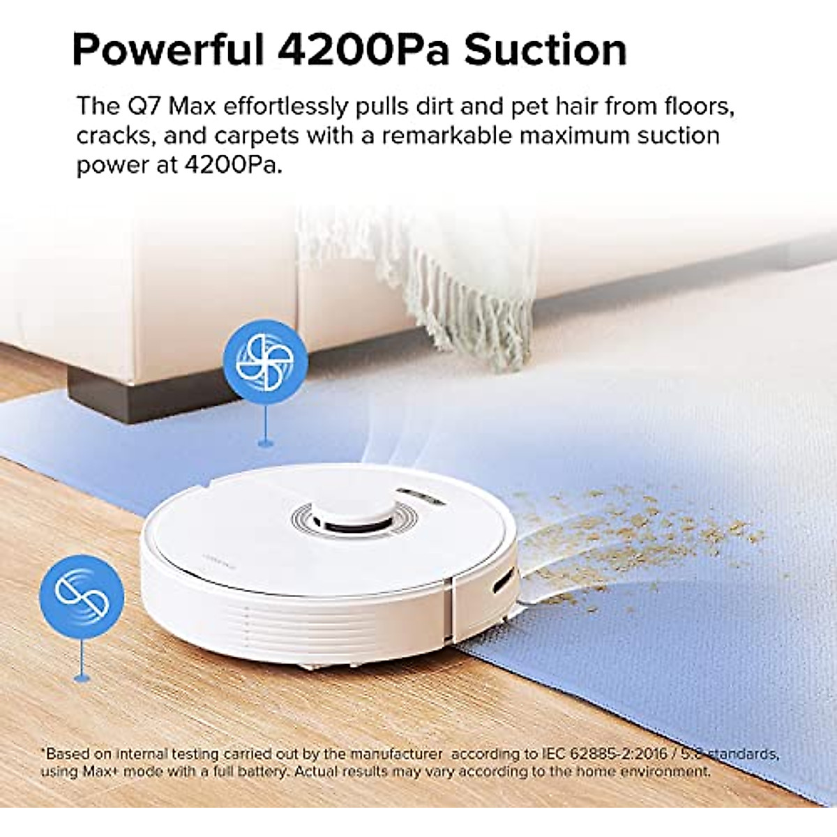 roborock Q7 Max Robot Vacuum and Mop Cleaner, 4200Pa Strong Suction, Lidar Navigation, Multi-Level Mapping, No-Go&No-Mop Zones, 180mins Runtime, Works with Alexa, Perfect for Pet Hair(White)