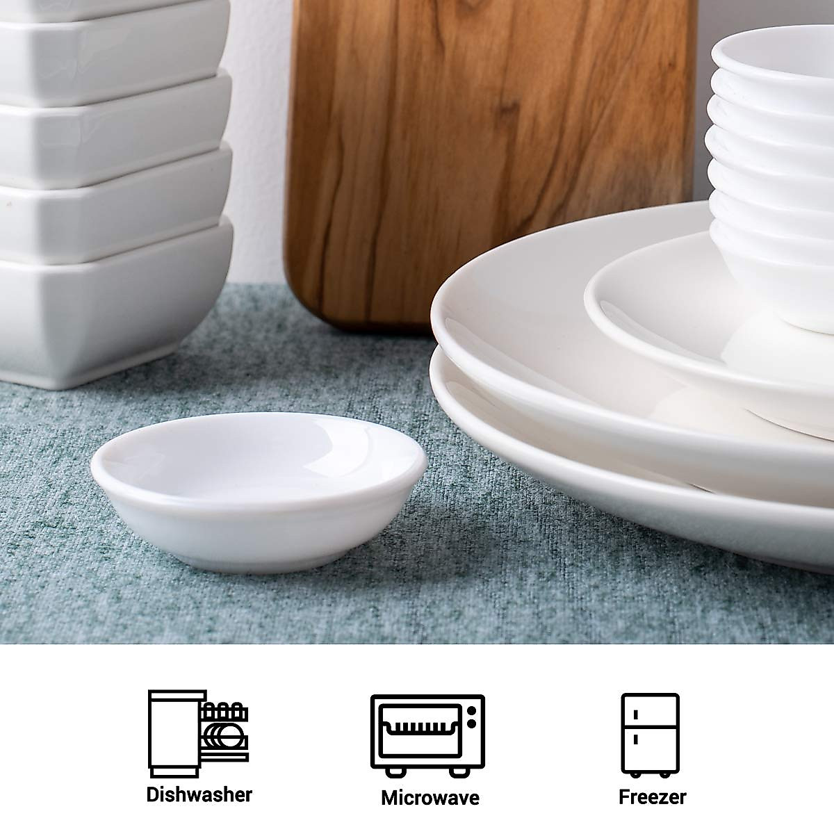 DELLING Dipping Bowls Sets of 12 1.2 Oz Porcelain Dip Soy Sauce Dishes & Bowl Small Cups for Sushi Tomato Sauce, Soy, BBQ -Chip and Dip Serving Bowl Set,White