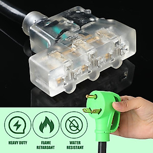 Kingdder 30 Amp to 110V RV Distribution Adapter Cord Generator Adapter 10 Gauge 12 Inch TT-30P Male to 3X 5-20R Female Household Connectors with Overload Protection and Indicator Light for RV