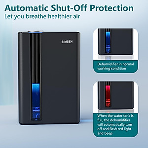 SIMSEN 95oz Dehumidifiers for Home, 800 sq ft Quiet Dehumidifier with Reusable Filter and Ionizer, Small Dehumidifier with Drain Hose, Dehumidifiers for Bedroom Bathroom Basements Closet RV(Black)