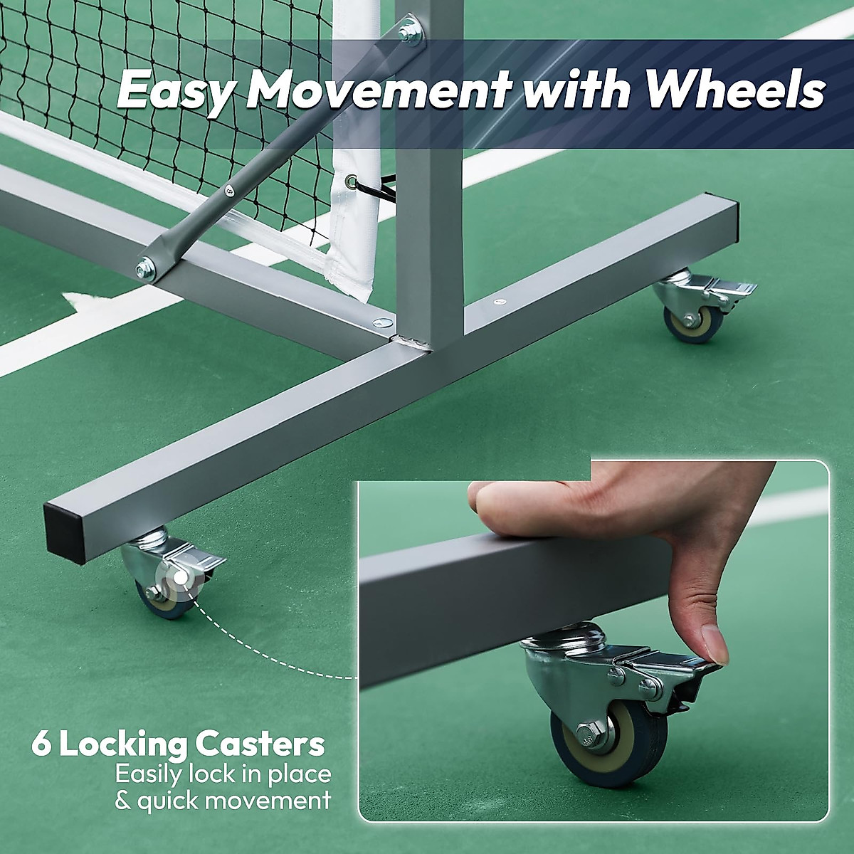 A11N Sports Pro Pickleball Net with Wheels and Hand Winch, Tournament Regulation Size, Anti-Sag Design, Perfect for Outdoor Court & Indoor Gym Floor